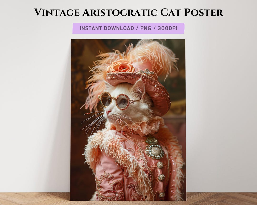 Vintage Aristocratic Cat Poster | Regal Baroque Cat Art | Elegant ...