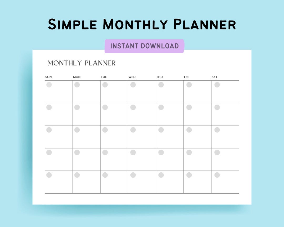 Minimal Monthly Planner | Printable Undated Calendar | Simple Monthly ...