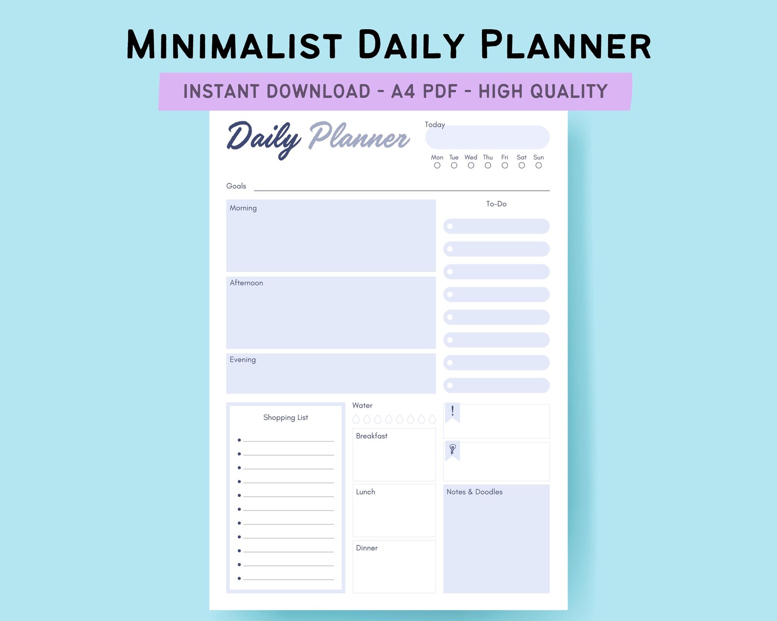 Minimalist Daily Planner Printable PDF | A4 To-do List, Schedule ...