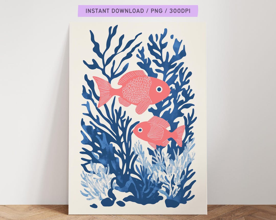 Pastel Coral Reef Sardinia Fish Wall Art, Nautical Underwater Ocean ...