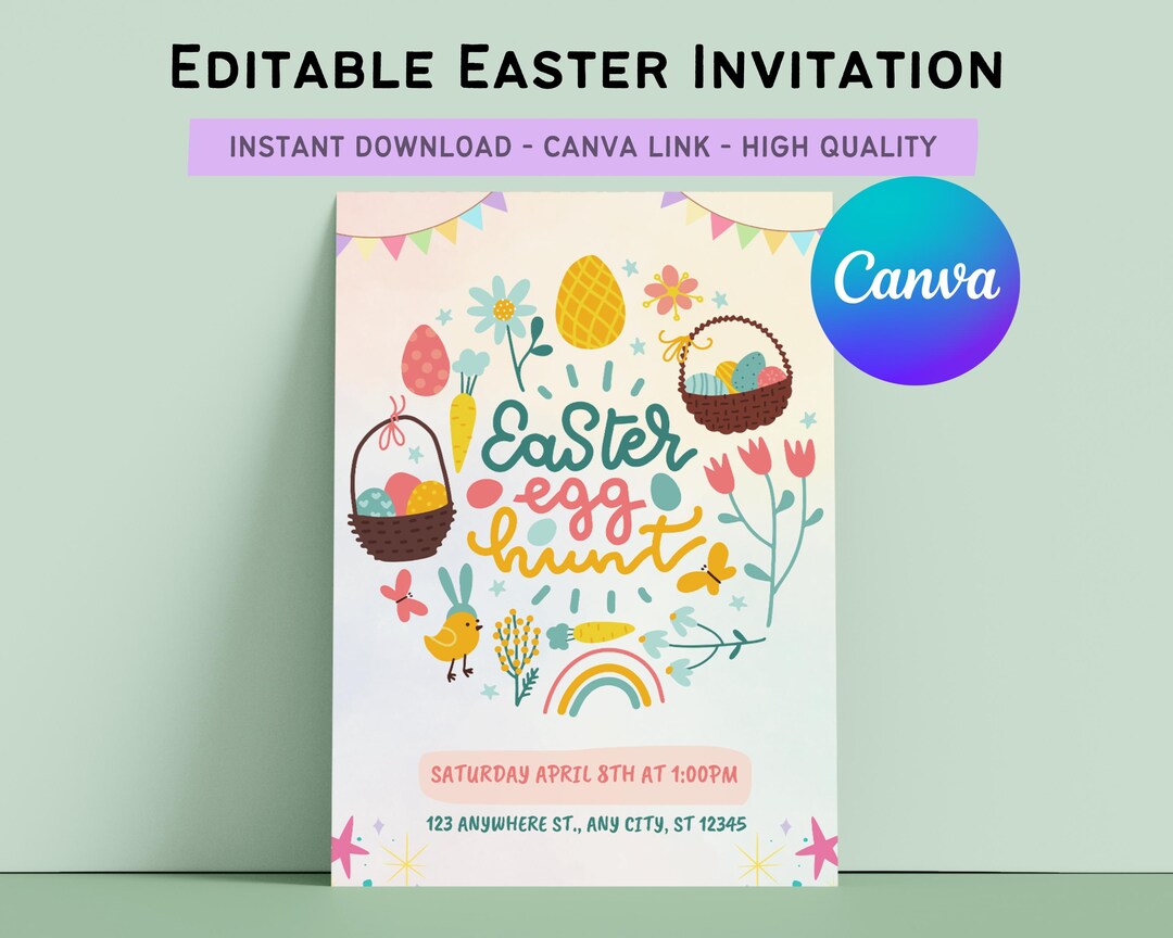 Easter Egg Hunt Invitation | Pastel Colors, Editable Canva Template ...