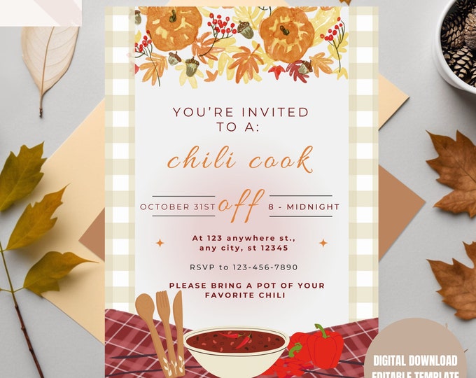 Editable Chili Cook off Invitation, Chili Competition, Chili Cookoff ...