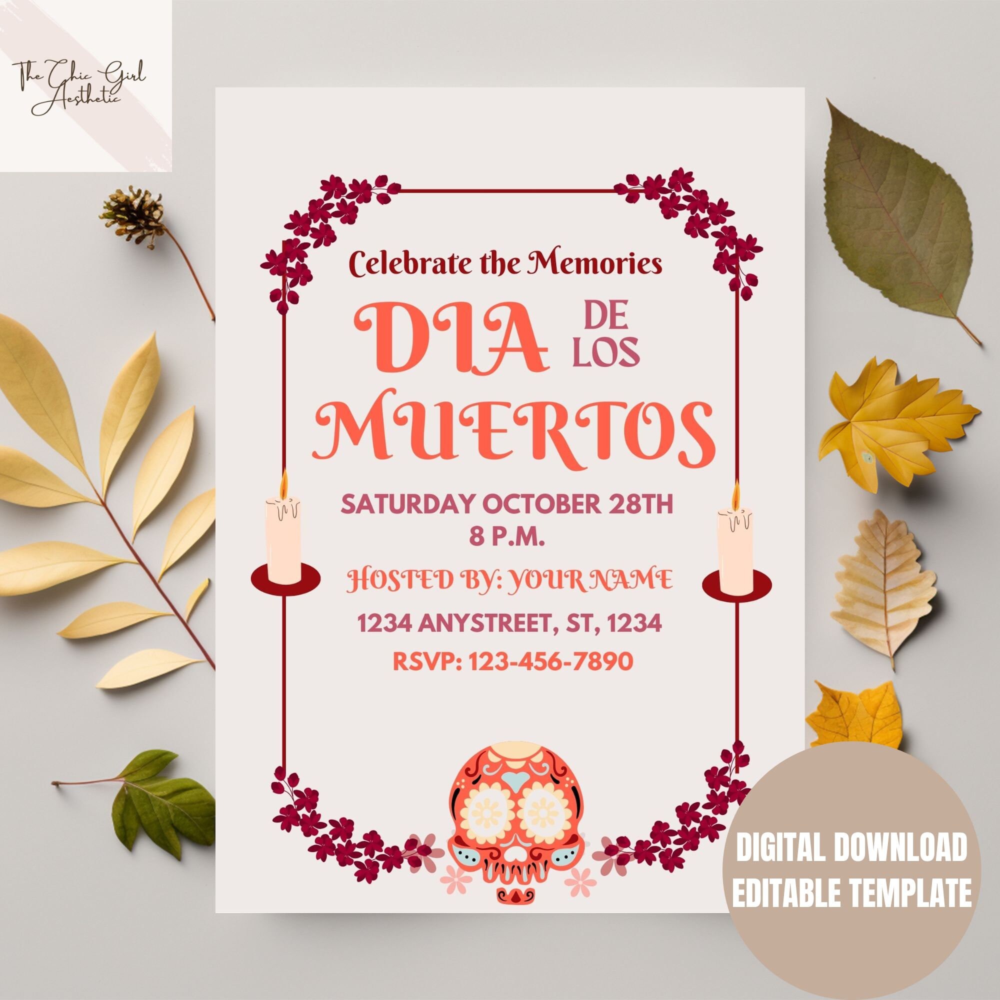 Editable Dia De Los Muertos Invitation Bundle, Sugar Skull, Day of the ...