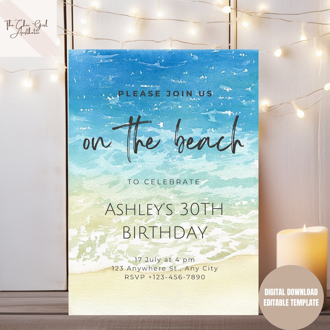 Buy Editable on the Beach Party Invitation, Beach Day Party Invite, Any ...