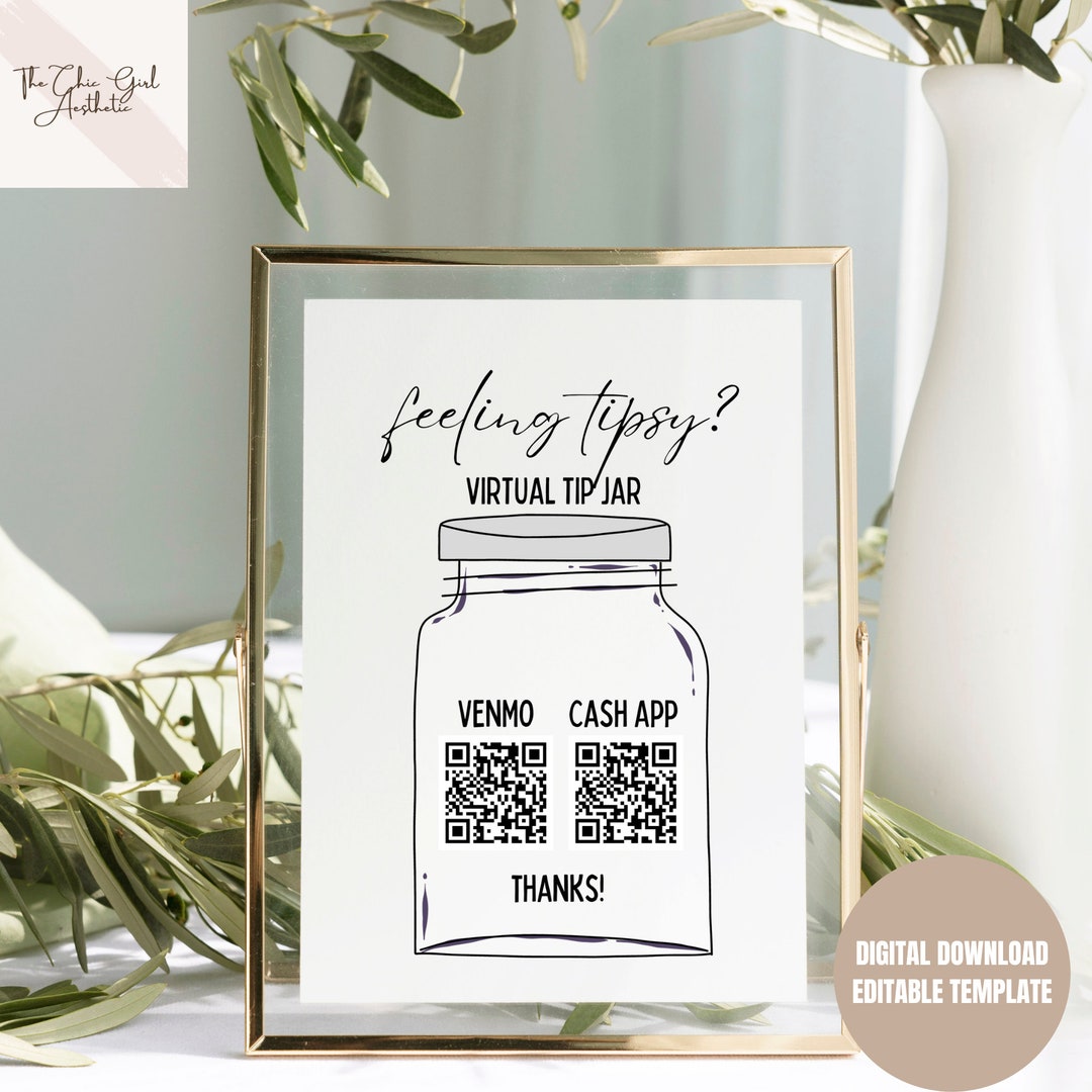 Editable QR Code Sign Template, Tip the Bartender Sign, Feeling Tipsy ...