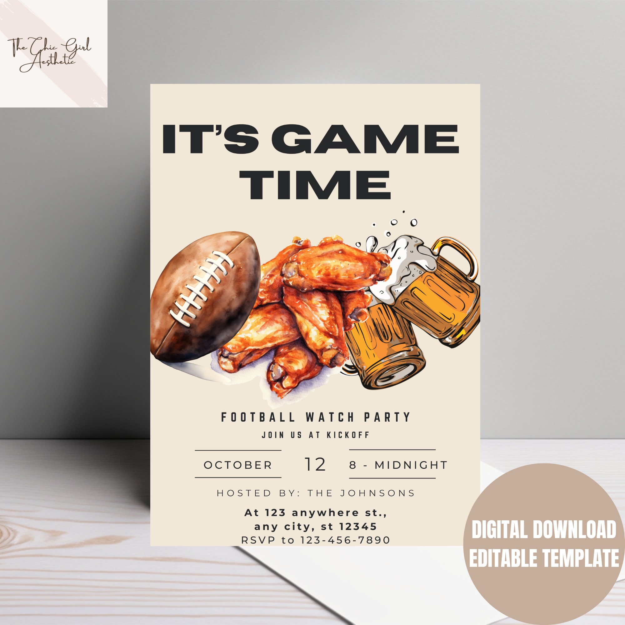 Editable Football Birthday Invitation, Football Invite, Beer Wing ...