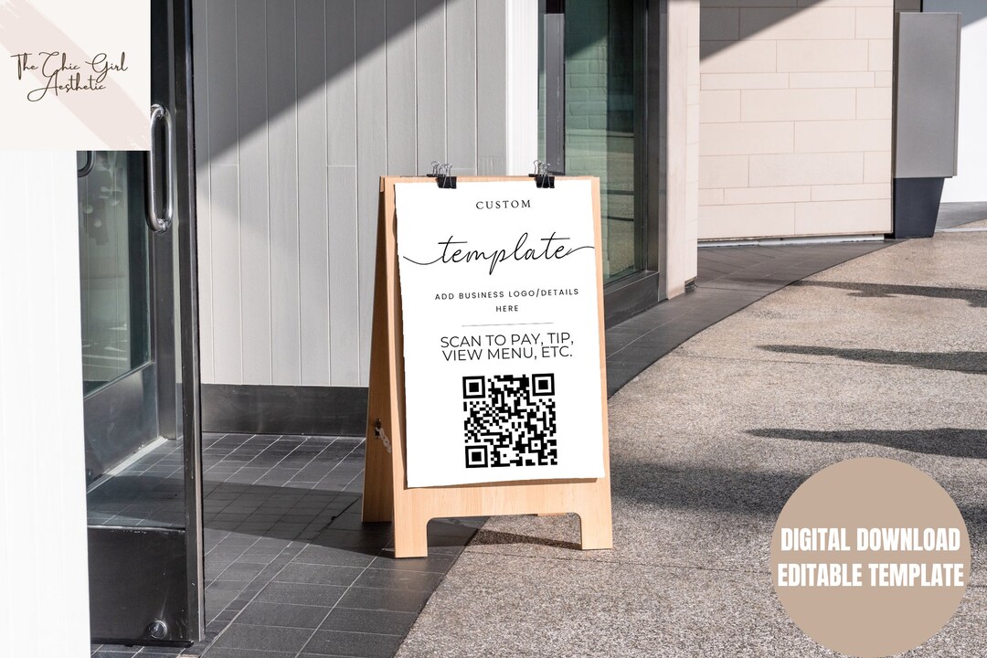 Editable Sidewalk Sign, A-Frame Sign, QR Code Business Sign, Editable ...