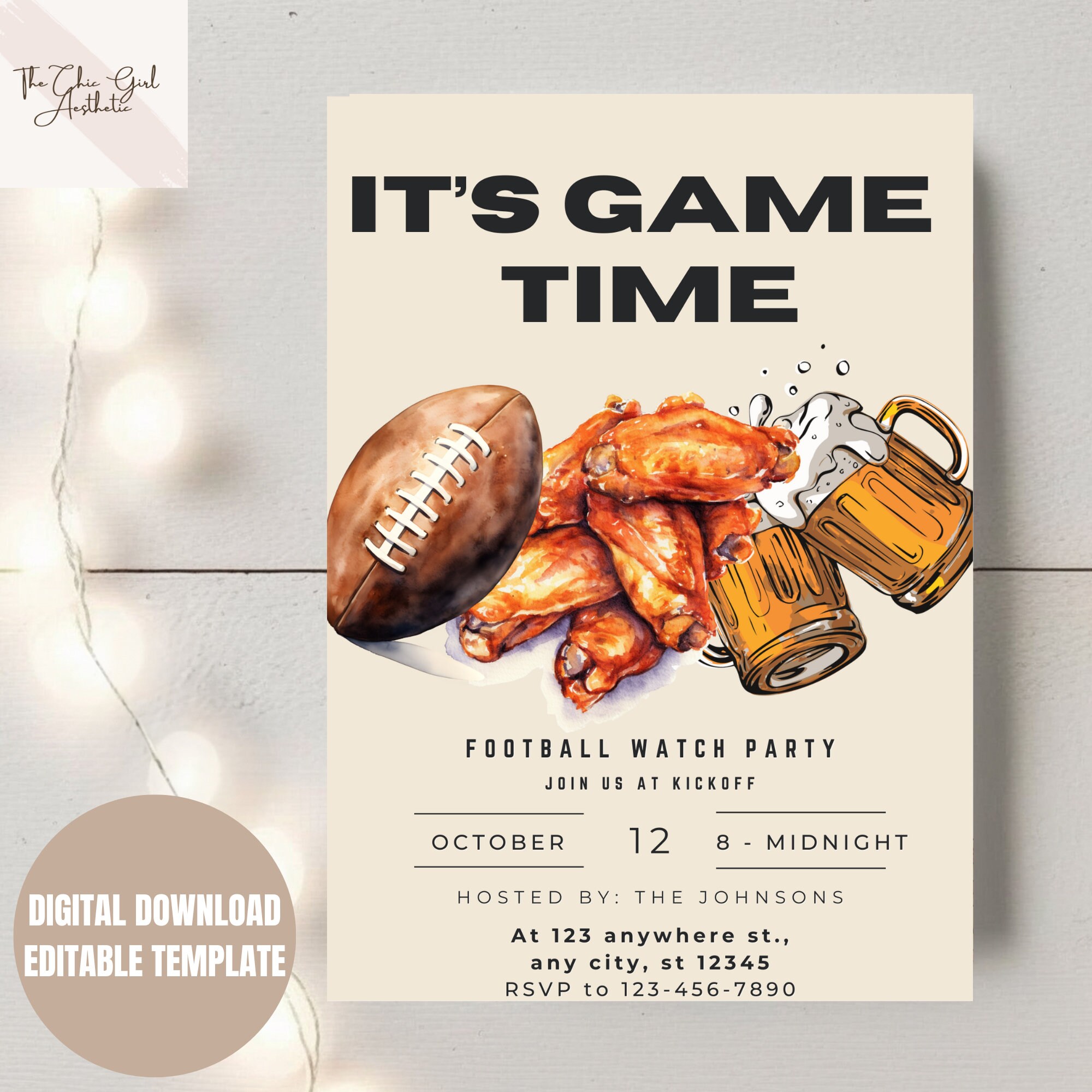 Editable Football Birthday Invitation, Football Invite, Beer Wing ...