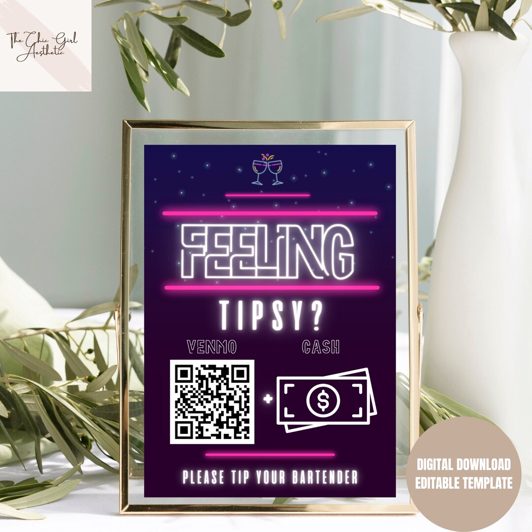Editable Neon QR Code Sign Template Boozy Tip Bartender Sign - Etsy
