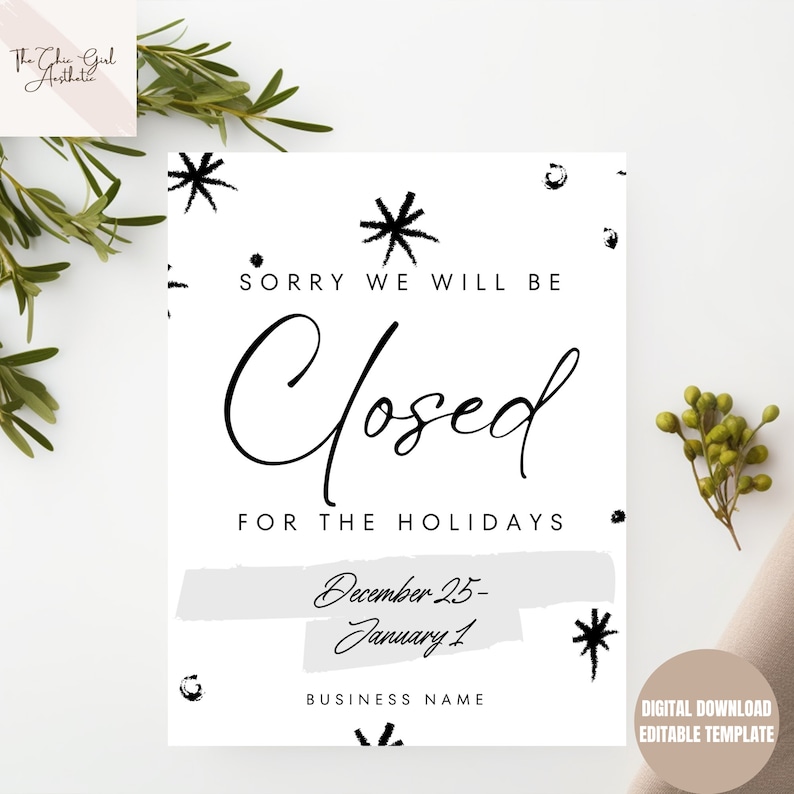 Editable We're Closed for Christmas Sign, Closed for the Holidays Sign ...