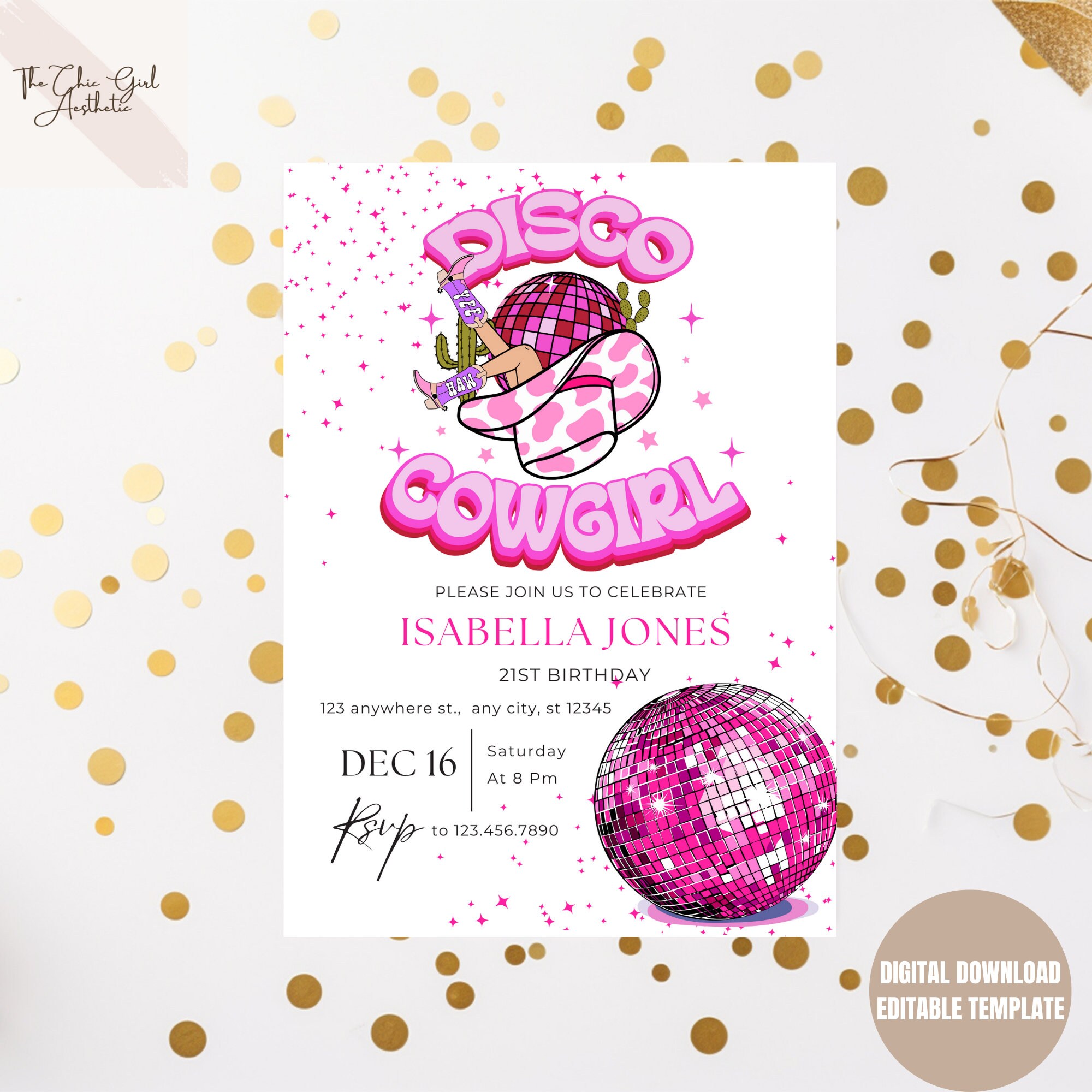Editable Disco Cowgirl Party Invitation, Disco Party, Lets Go Girls ...