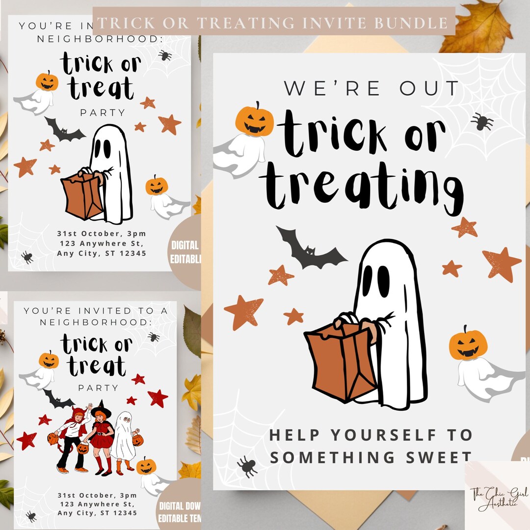 Editable Halloween Trick or Treat Invitation Bundle Halloween - Etsy