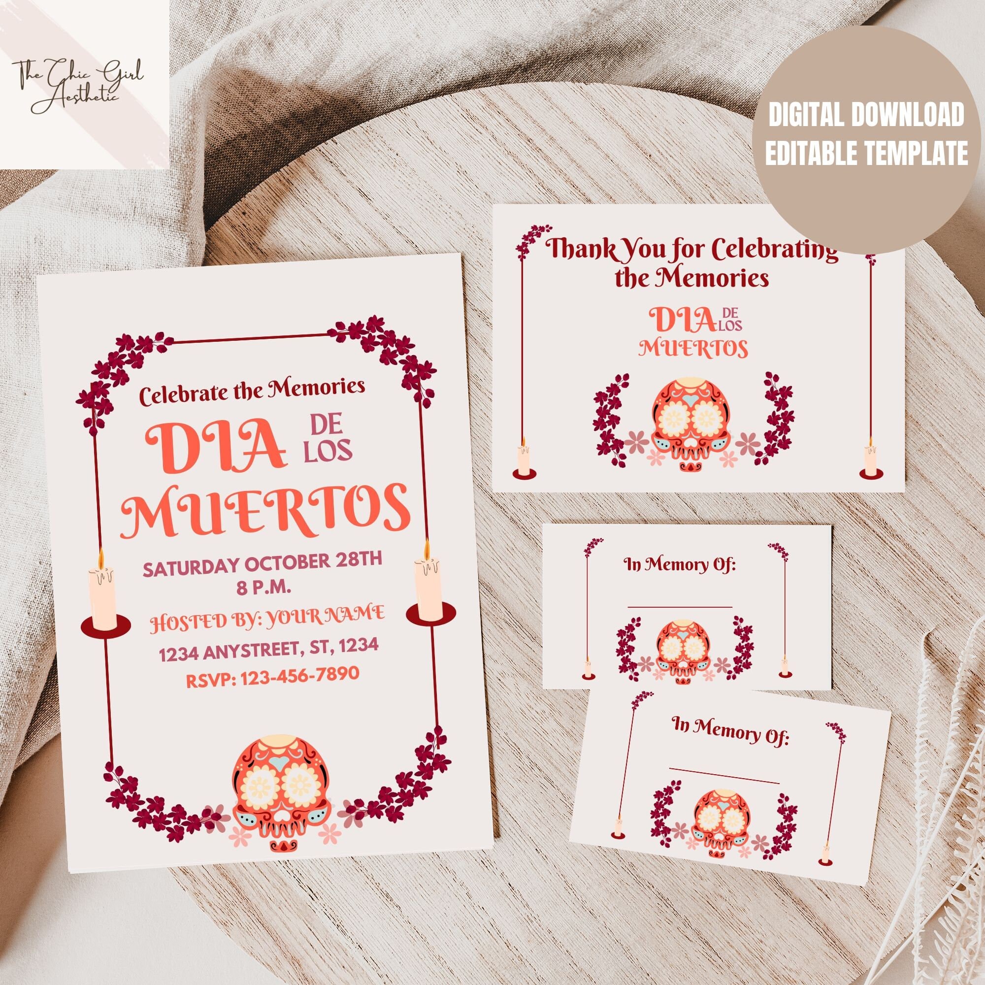 Editable Dia De Los Muertos Invitation Bundle, Sugar Skull, Day of the ...