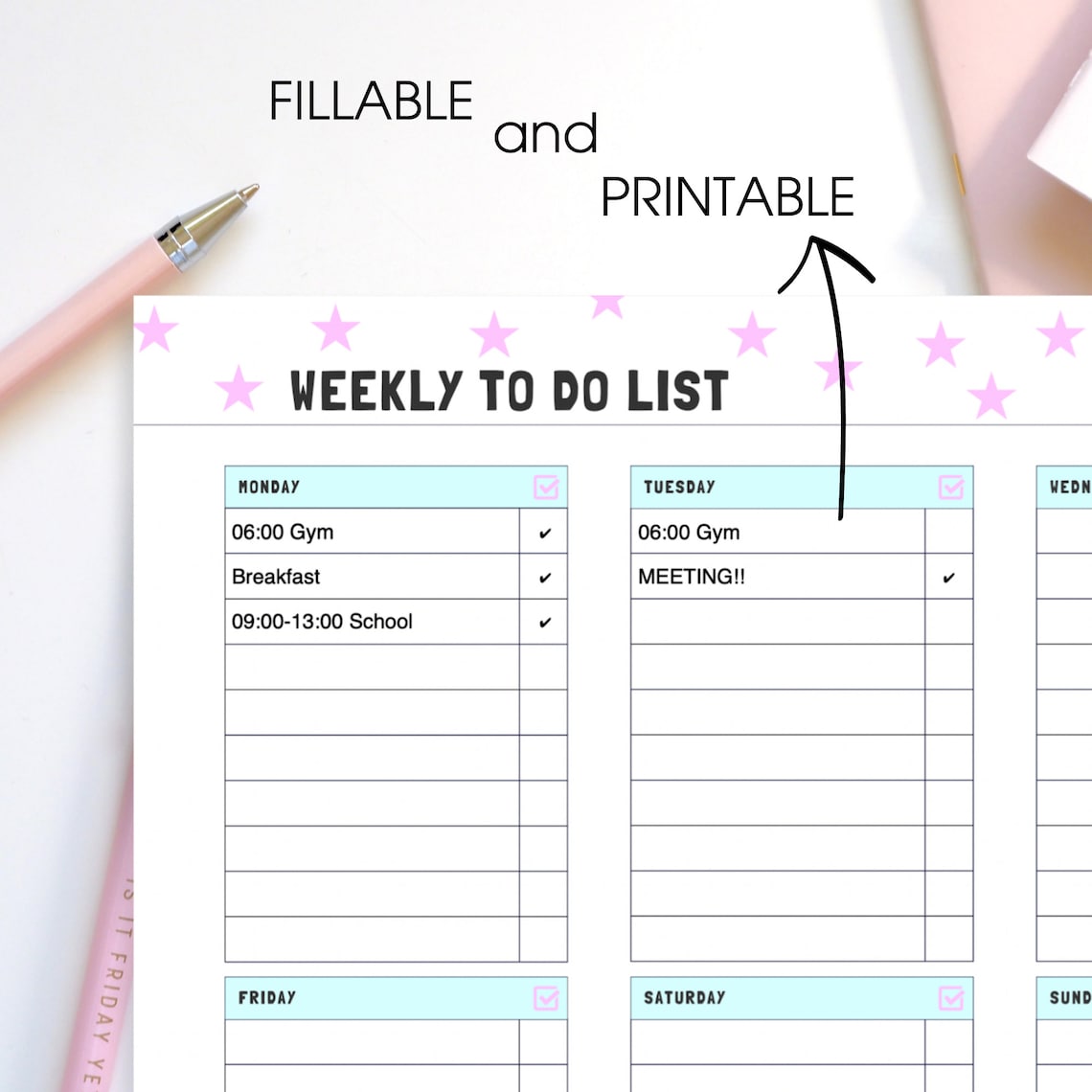 Printable Weekly Planner A4 Size Downloadable and Fillable Planners - Etsy