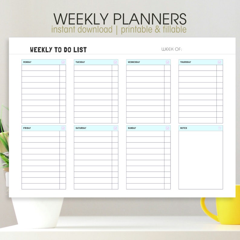 Printable Weekly Planner A4 Size Downloadable and Fillable Planners - Etsy