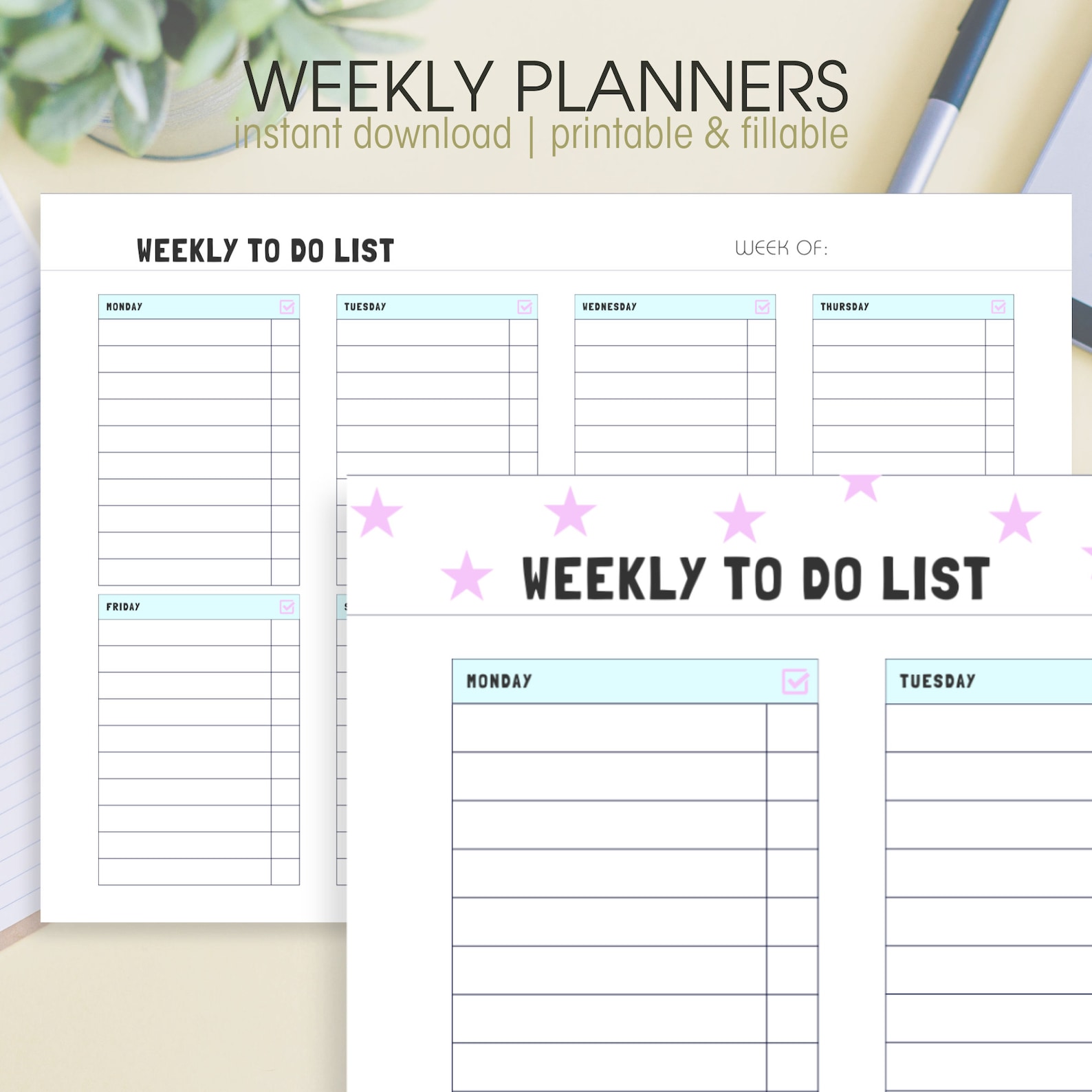 Printable Weekly Planner A4 Size Downloadable and Fillable Planners - Etsy