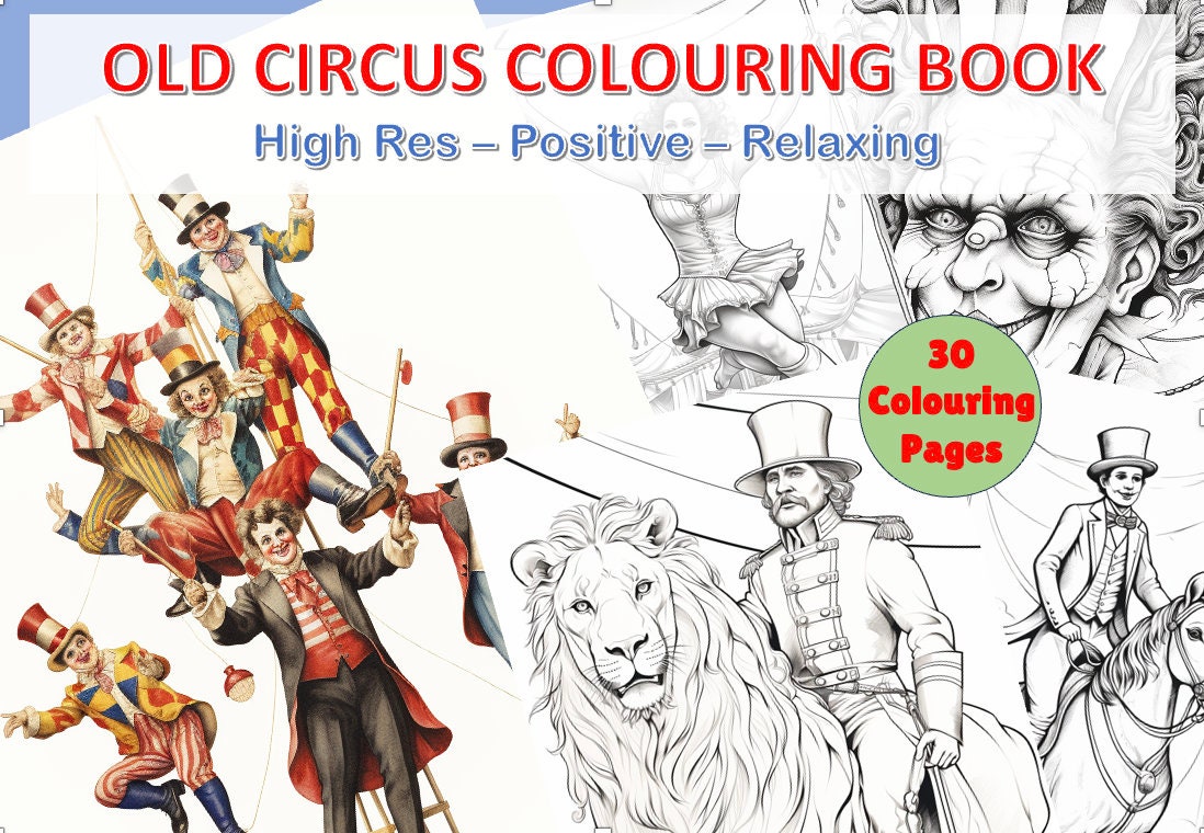36 Page Old Circus, Coloring Book, Adults and Kids, Dark/light PDF ...