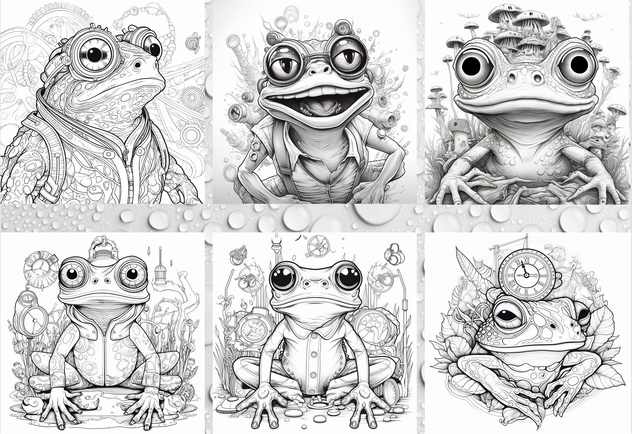 20 Page crazy Frog Grayscale Coloring Pages for Adults Kids, Dark/light ...