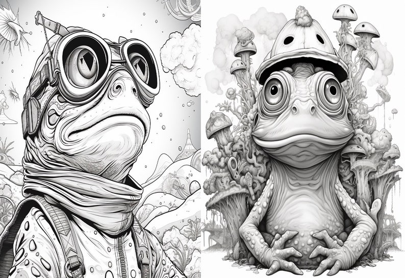 20 Page crazy Frog Grayscale Coloring Pages for Adults Kids, Dark/light ...