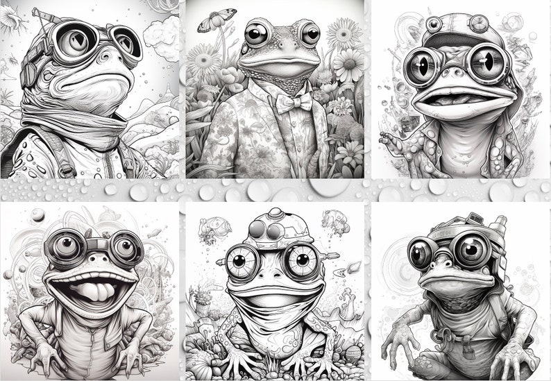 20 Page "crazy Frog" Grayscale Coloring Pages for Adults Kids, Dark ...
