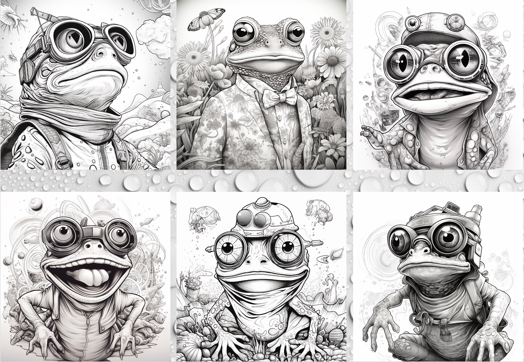 20 Page crazy Frog Grayscale Coloring Pages for Adults Kids, Dark/light ...