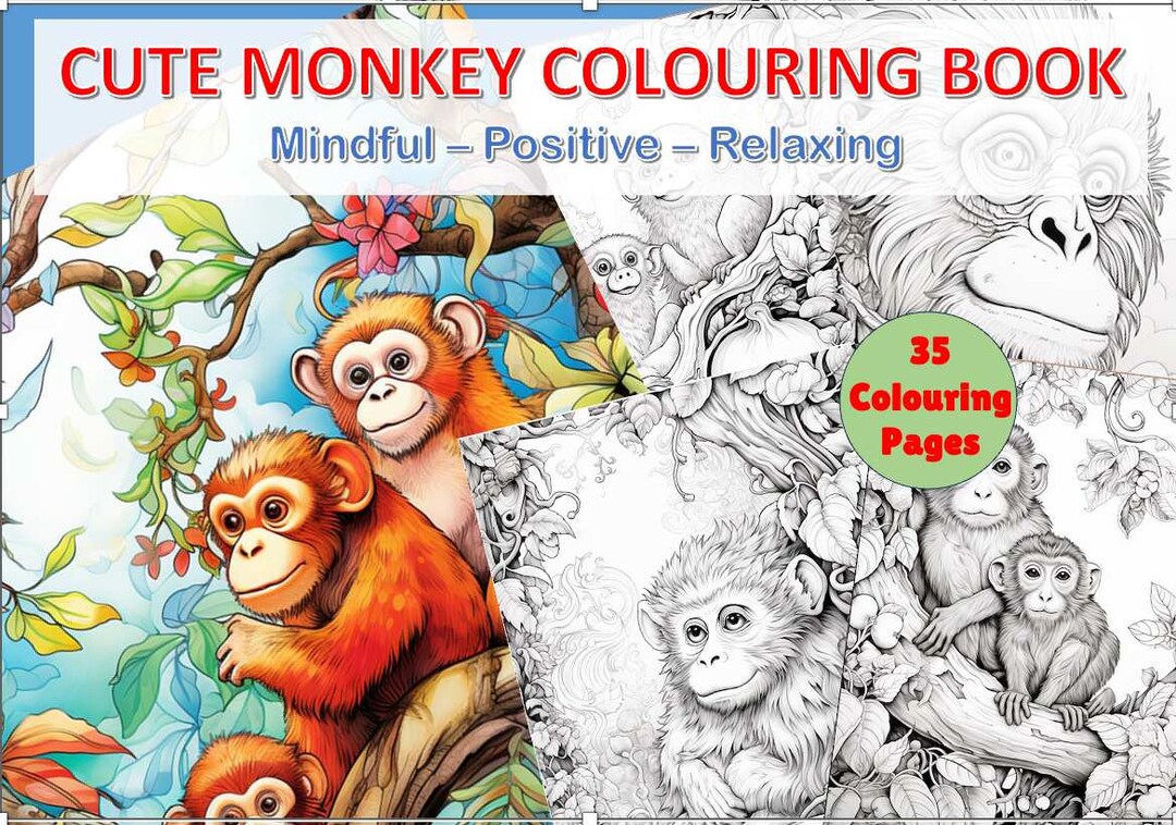 36 Page Cute Monkey, Coloring Book, Adults and Kids, Dark/light PDF ...