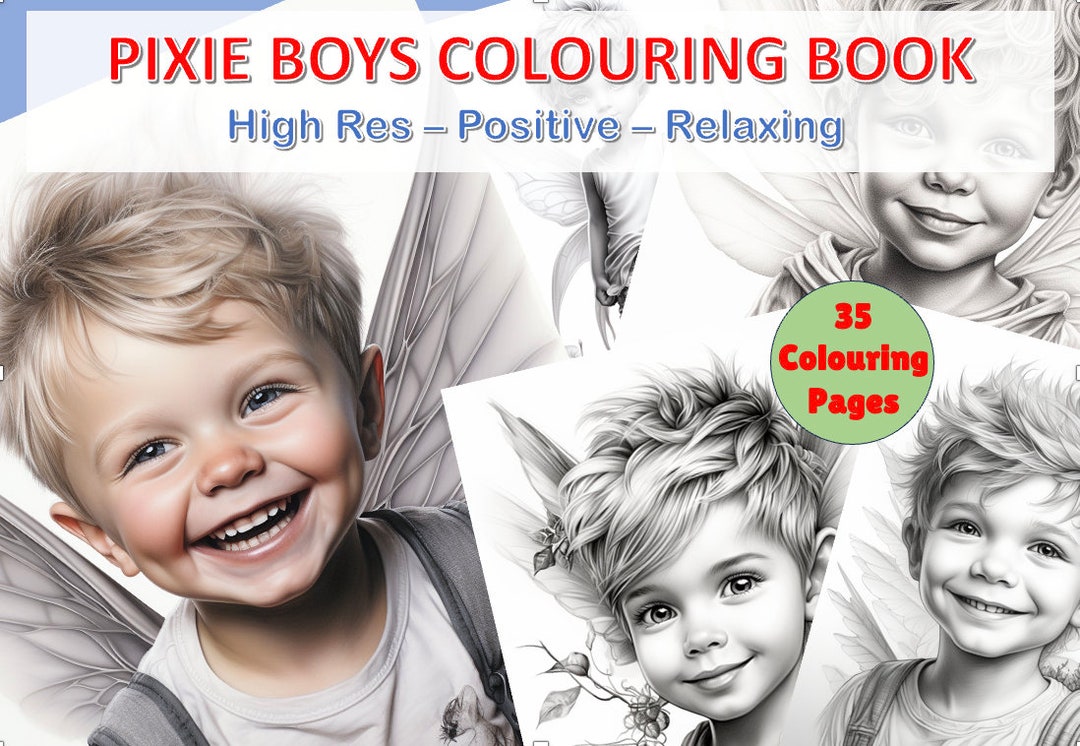 35 Pixie Boys, Coloring Book, Adults and Kids, PDF Download, Printable ...