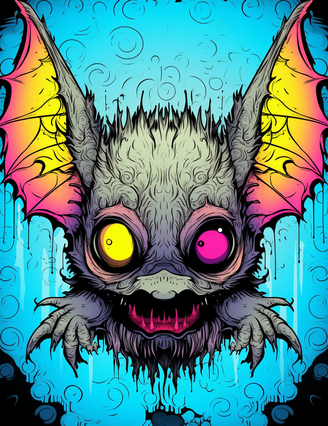 50 Batty Bat Graustufen Malvorlagen für Erwachsene und Kinder, Dark ...