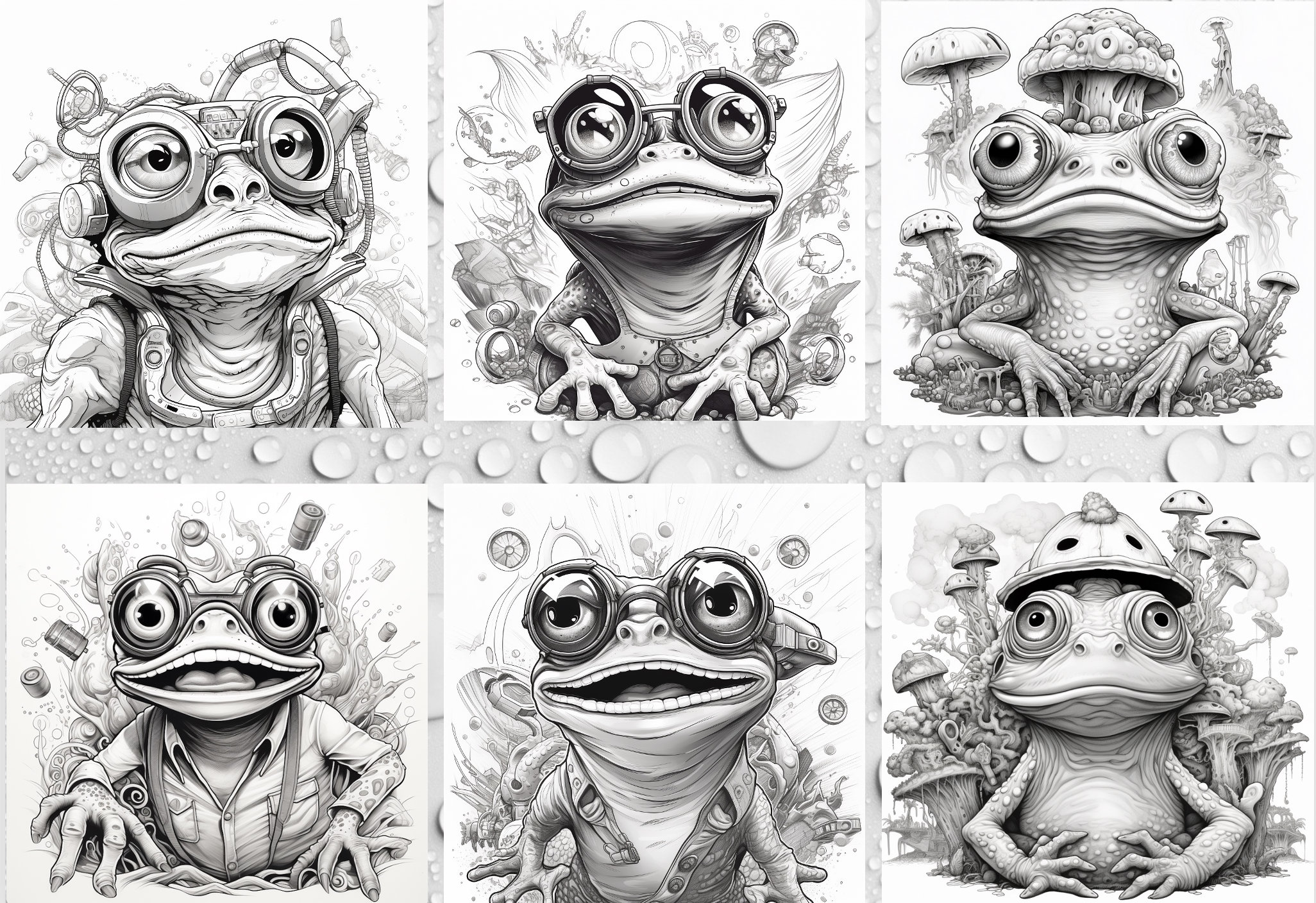 20 Page crazy Frog Grayscale Coloring Pages for Adults Kids, Dark/light ...