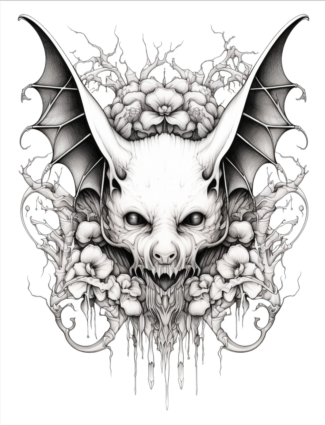 50 Batty Bat Grayscale Coloring Pages for Adults and Kids, Dark/light ...