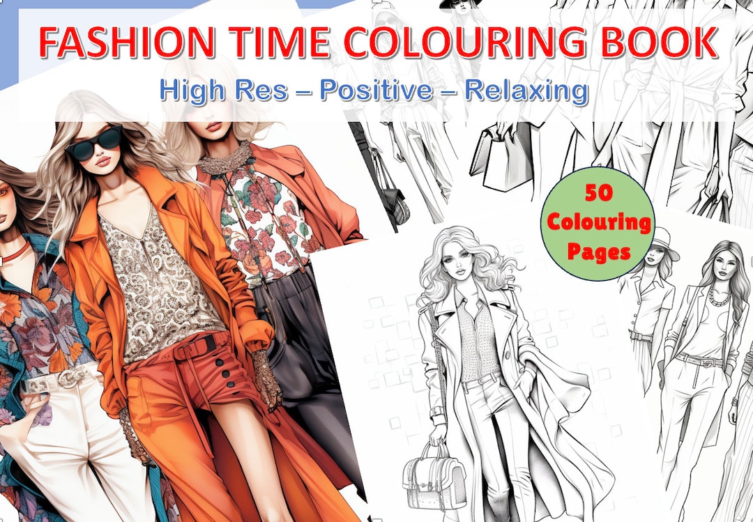 50 Fashion Grayscale Coloring Pages for Adults and Kids, Dark/light ...