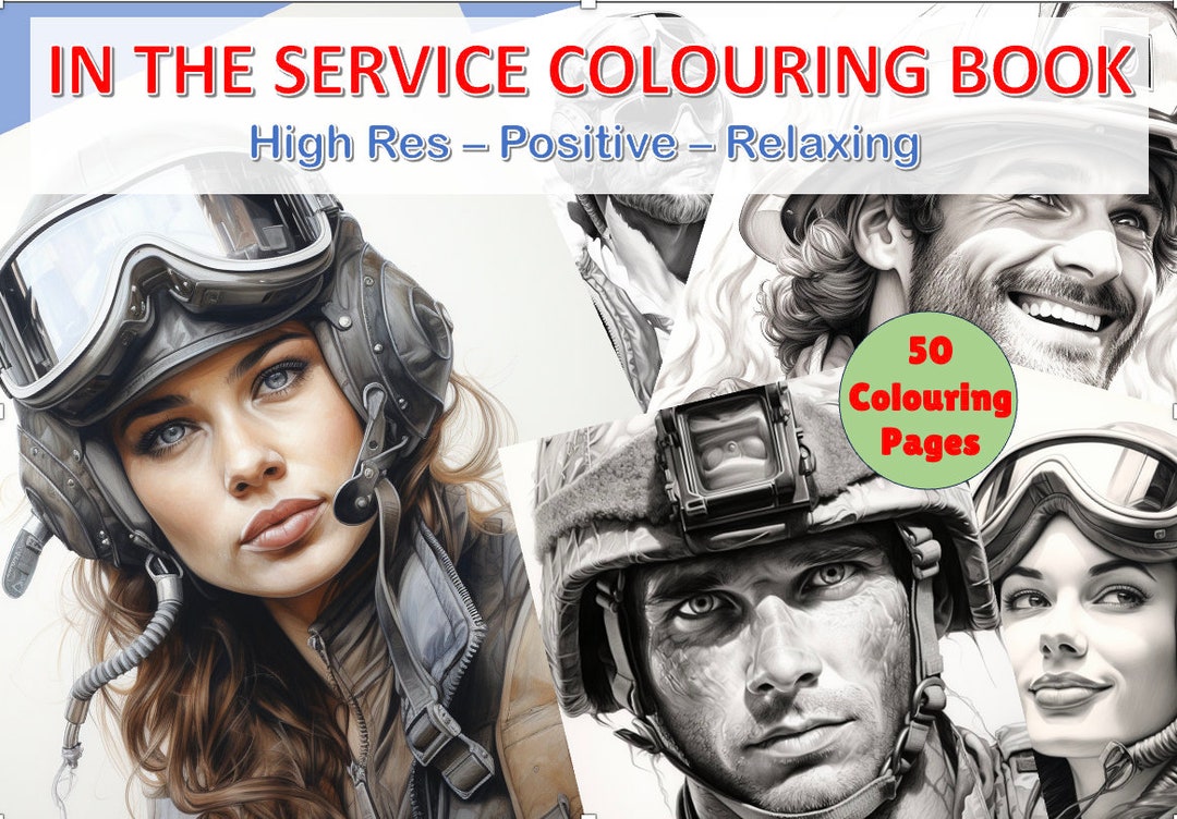 In the Service Grayscale Coloring Pages for Adults, Kids, Dark/light ...