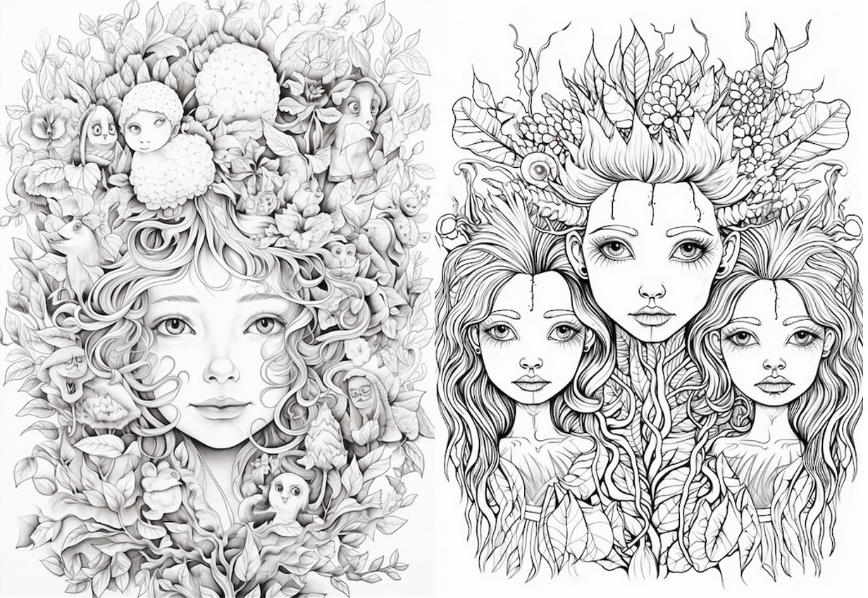 Family Tree Grayscale Coloring Pages for Adults and Kids, Dark/light ...