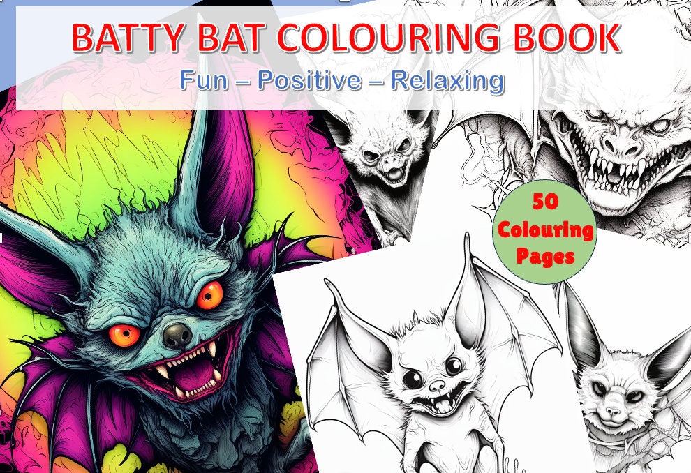 50 Batty Bat Grayscale Coloring Pages for Adults and Kids, Dark/light ...