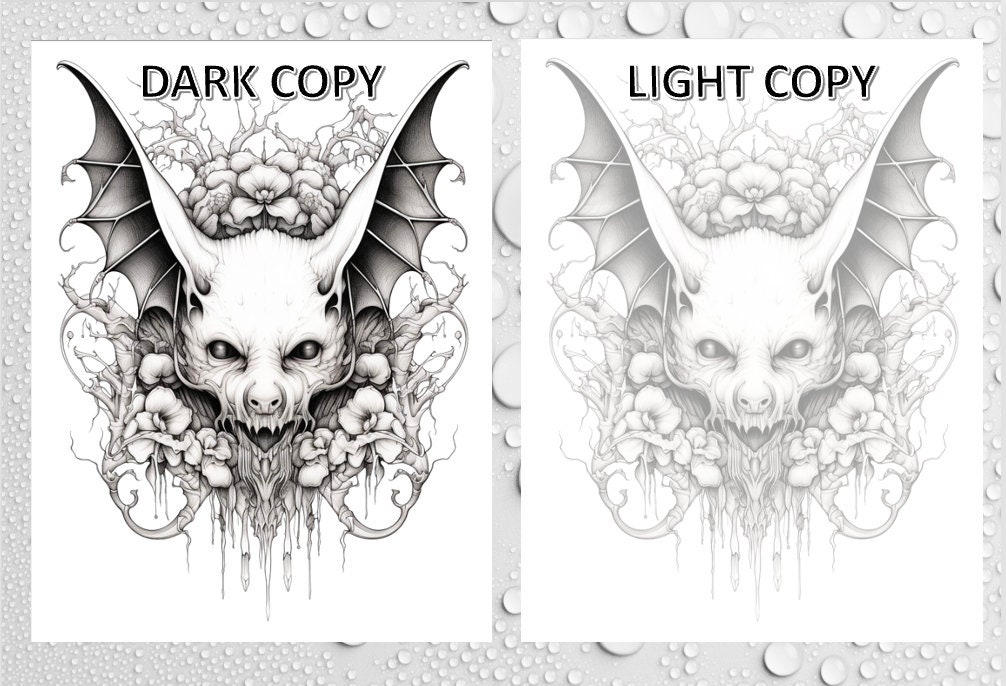 50 Batty Bat Graustufen Malvorlagen für Erwachsene und Kinder, Dark ...