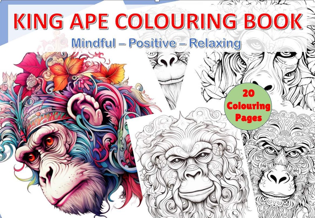 King Ape Grayscale Coloring Pages for Adults, Dark/light Version in JPG ...