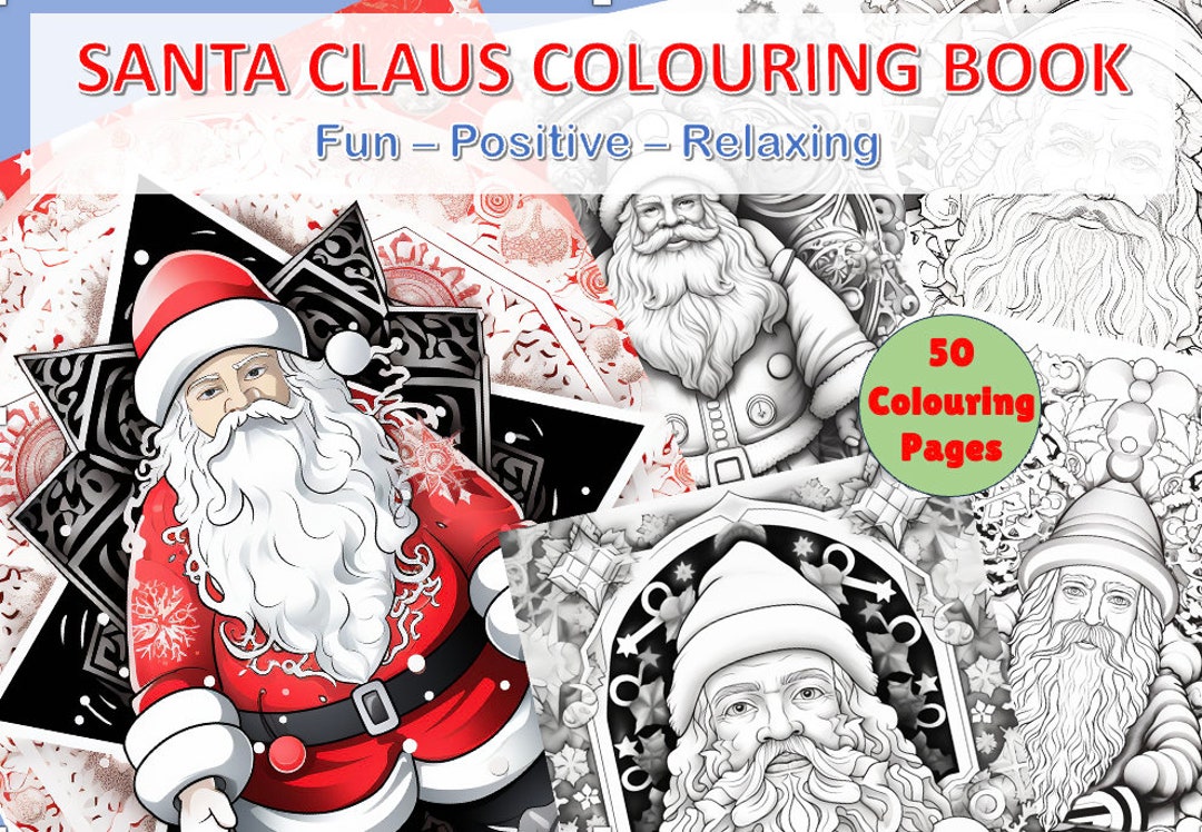 50 Page Santa, Coloring Book, Adults and Kids, Dark/light PDF Download ...