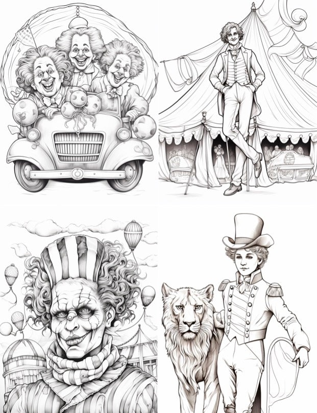 36 Page Old Circus, Coloring Book, Adults and Kids, Dark/light PDF ...