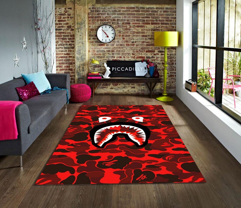 Red Bape Rug, Non-slip, Aesthetic Room Decor, High Quality Microfiber ...