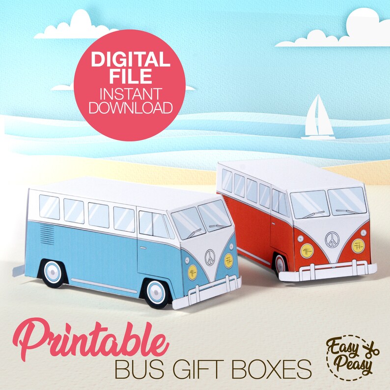 DIY Printable Retro Bus Candy Gift Boxes for Birthday - Van Party Favor ...