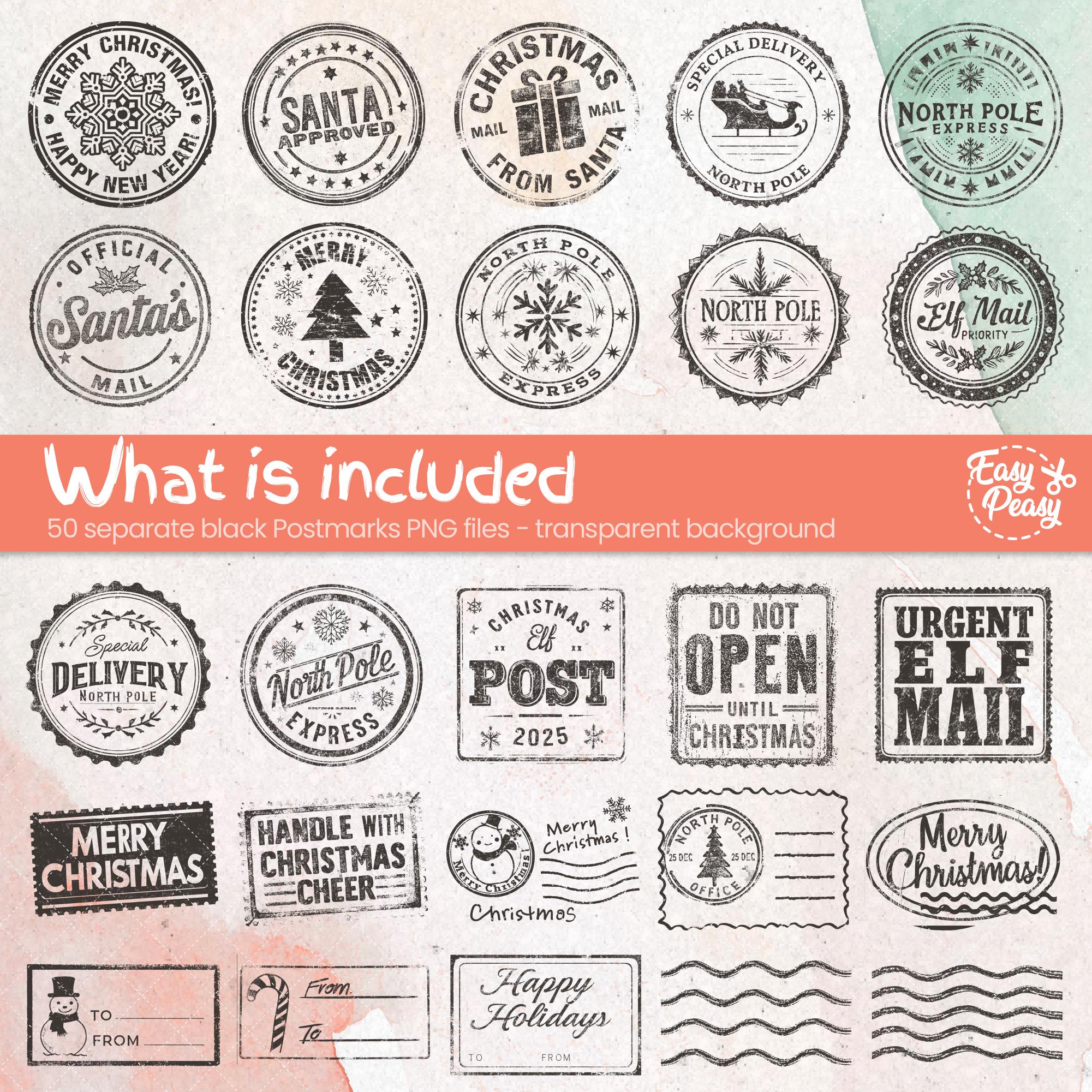 Vintage Christmas Stamps Clipart PNG Bundle | North Pole Mail & Holiday ...