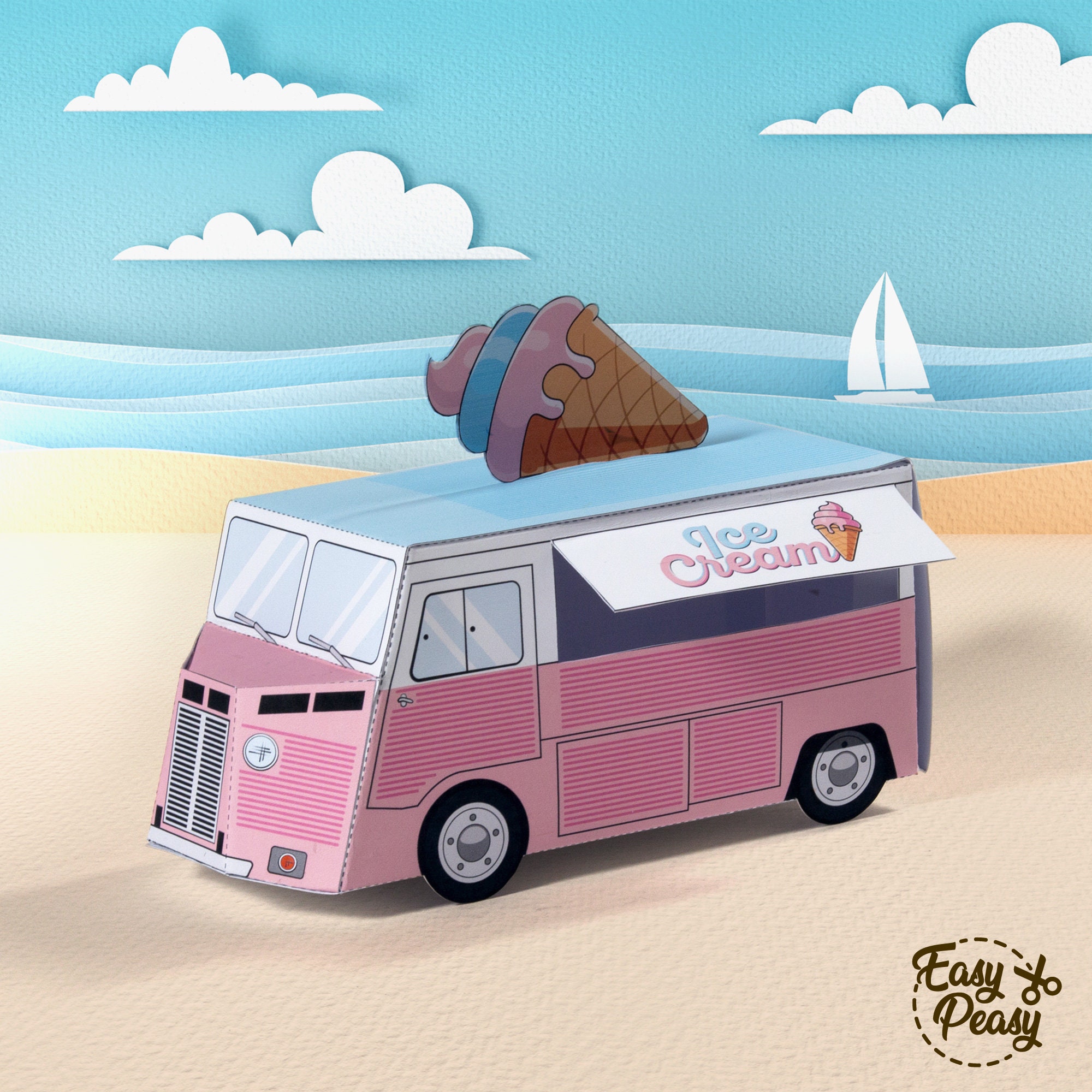 DIY Printable Ice-cream Truck Gift Box for Birthday - Candy Favor Box ...