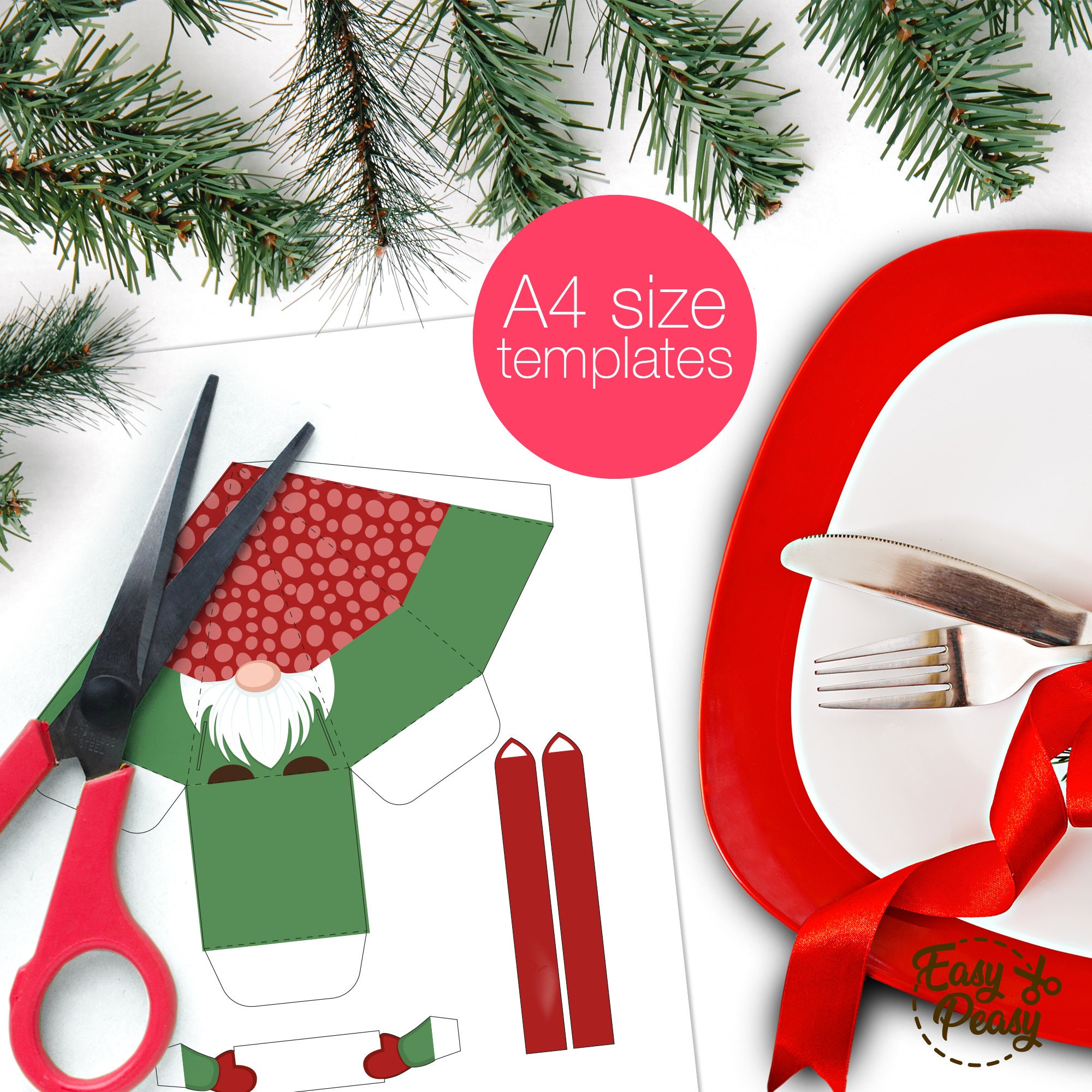 DIY Christmas Printable Gnome Table Place Cards Festive Seating Cards ...