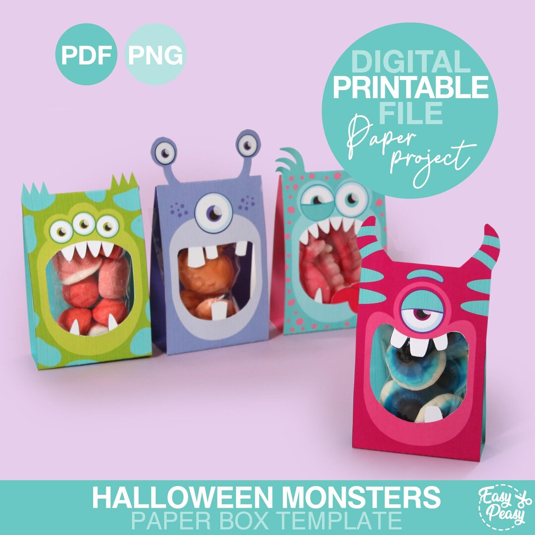 DIY Halloween Printable Scary Monster Candy Bags – Halloween Snack Box ...