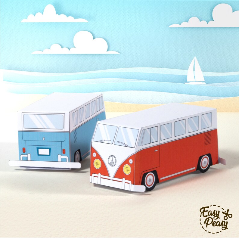 DIY Printable Retro Bus Candy Gift Boxes for Birthday - Van Party Favor ...