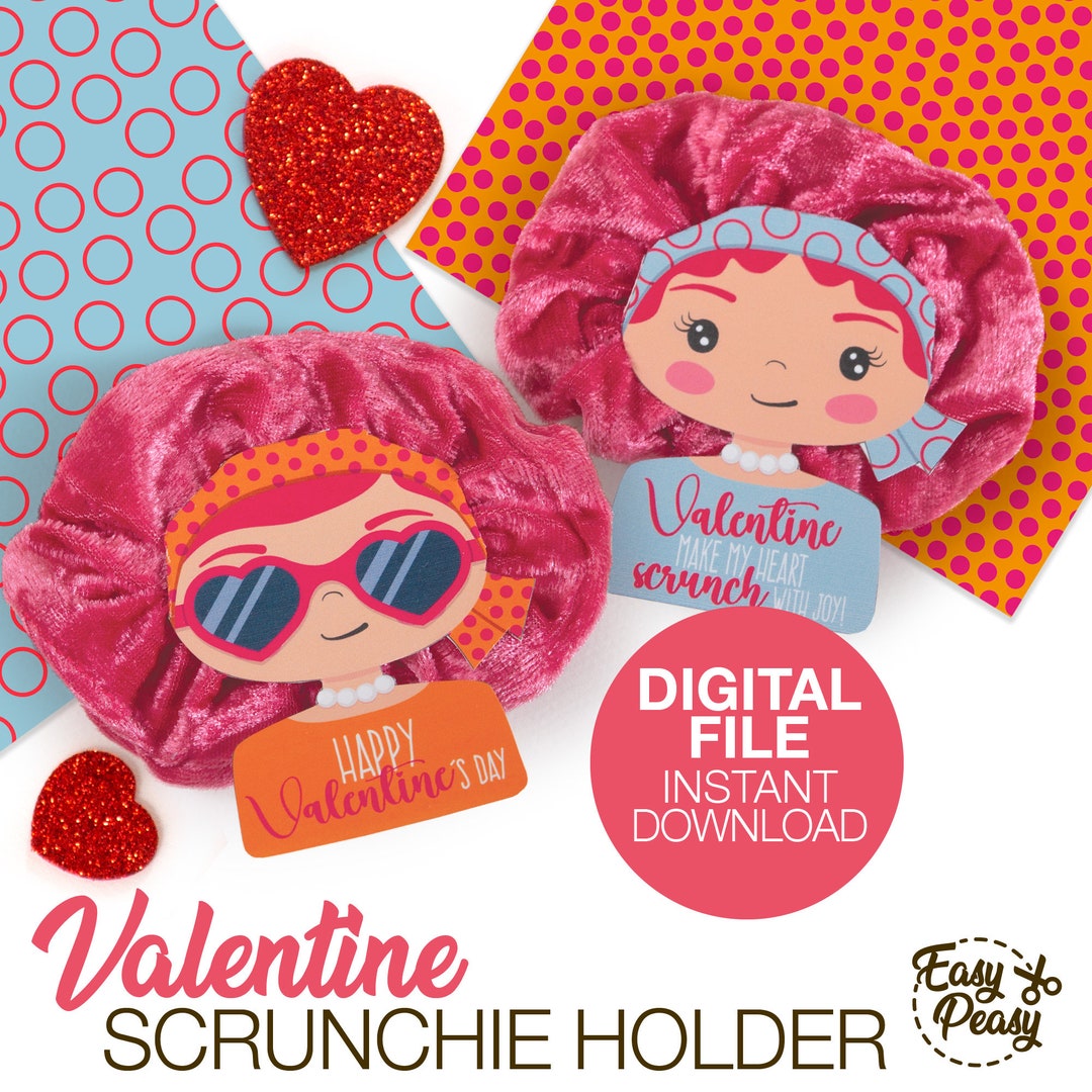 DIY Valentine’s Day Printable Scrunchie Holder (dark Pink Scrunchie ...