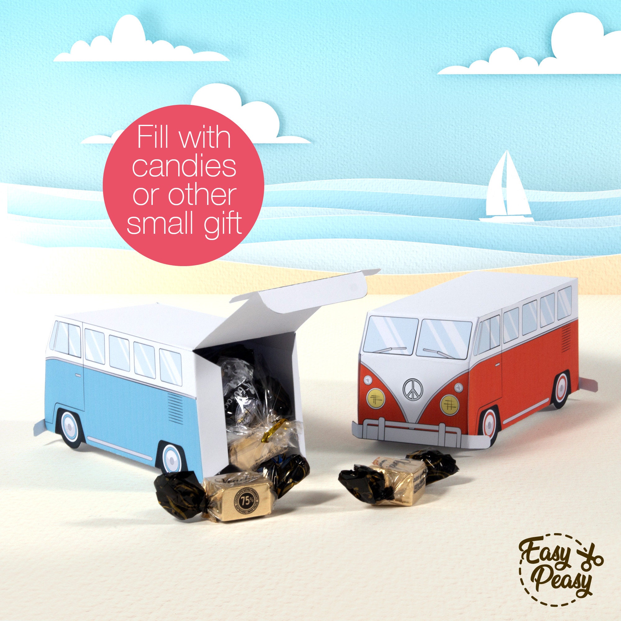 DIY Printable Retro Bus Candy Gift Boxes for Birthday - Van Party Favor ...