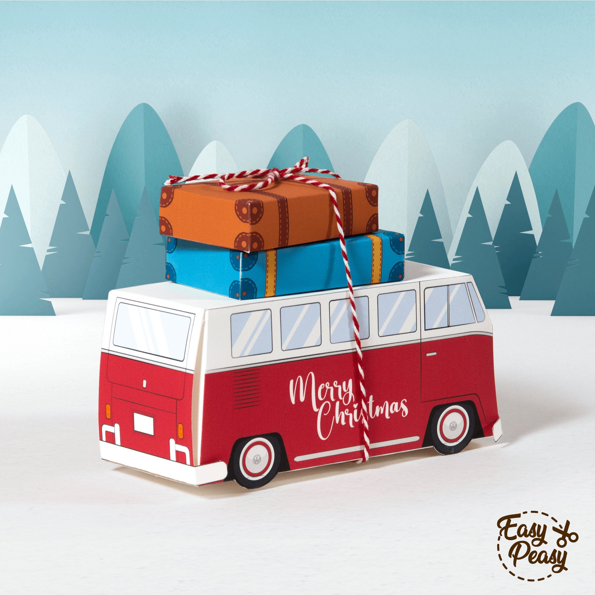 DIY Christmas Printable Paper Van Party Favors Template Box Printable ...