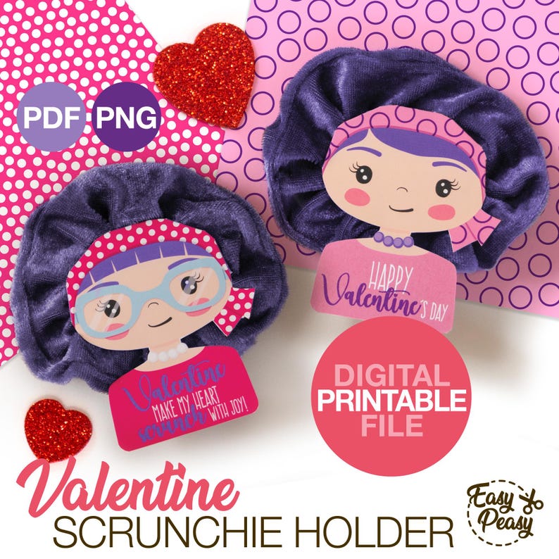 DIY Valentine Scrunchie Tag Template for Valentines Day Gift for Girl ...