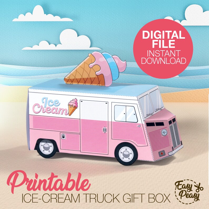 DIY Printable Ice-cream Truck Gift Box for Birthday - Candy Favor Box ...